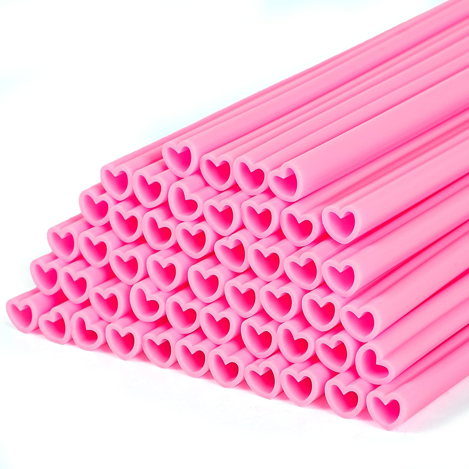 50 Pcs Heart Shaped Silicone Straws 8.6 Inch Reusable Pink Drinking ...