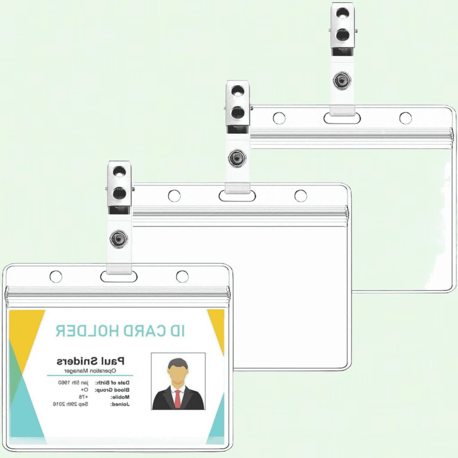 50 Pcs Horizontal Badge Holders with Metal Clips, Clear Plastic ID Card ...