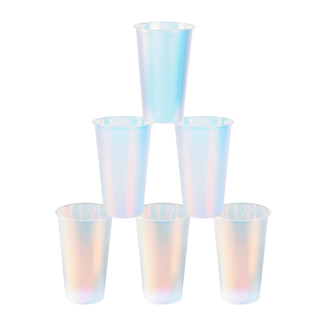 50 Pcs Iridescent Plastic Cups 16 oz Pastel Shiny Party Cups Disposable ...