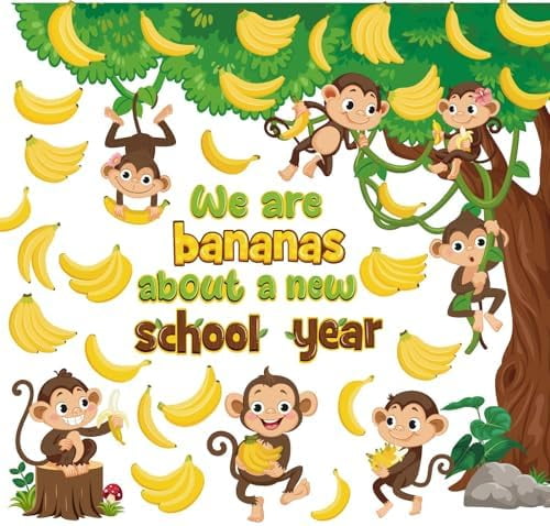 50 Pcs Jungle Monkey Bulletin Board Set Monkey Cutouts Jungle Animals ...