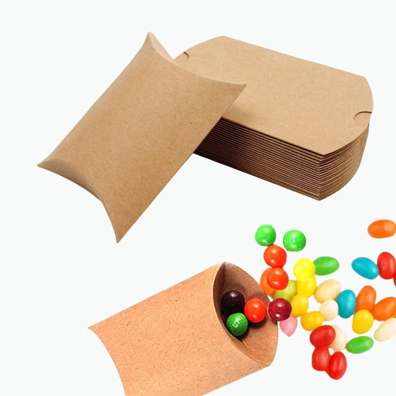 50 Pcs Kraft Paper Pillow Gift Boxes,3.5x2.6 Inch Mini Folding Treat ...