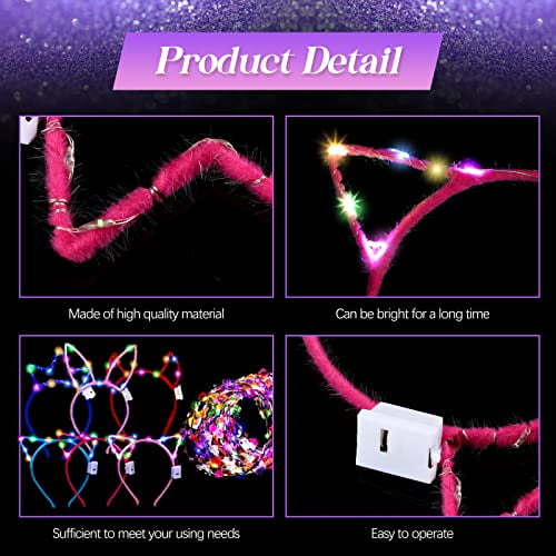 50 Pcs LED Cat Ear Headbands Bulk, Light up Flower Headband Glow Crown ...