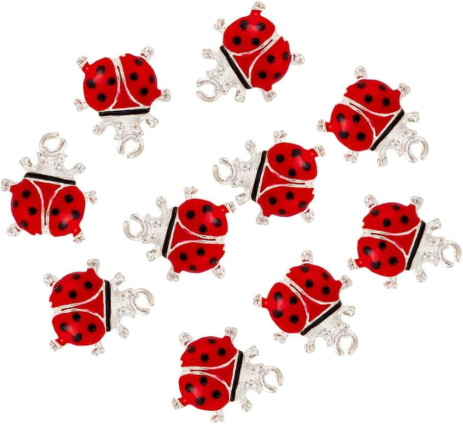 50 Pcs Ladybug Charms Red Ladybug Pendant Alloy Enamel Insects Ladybird ...