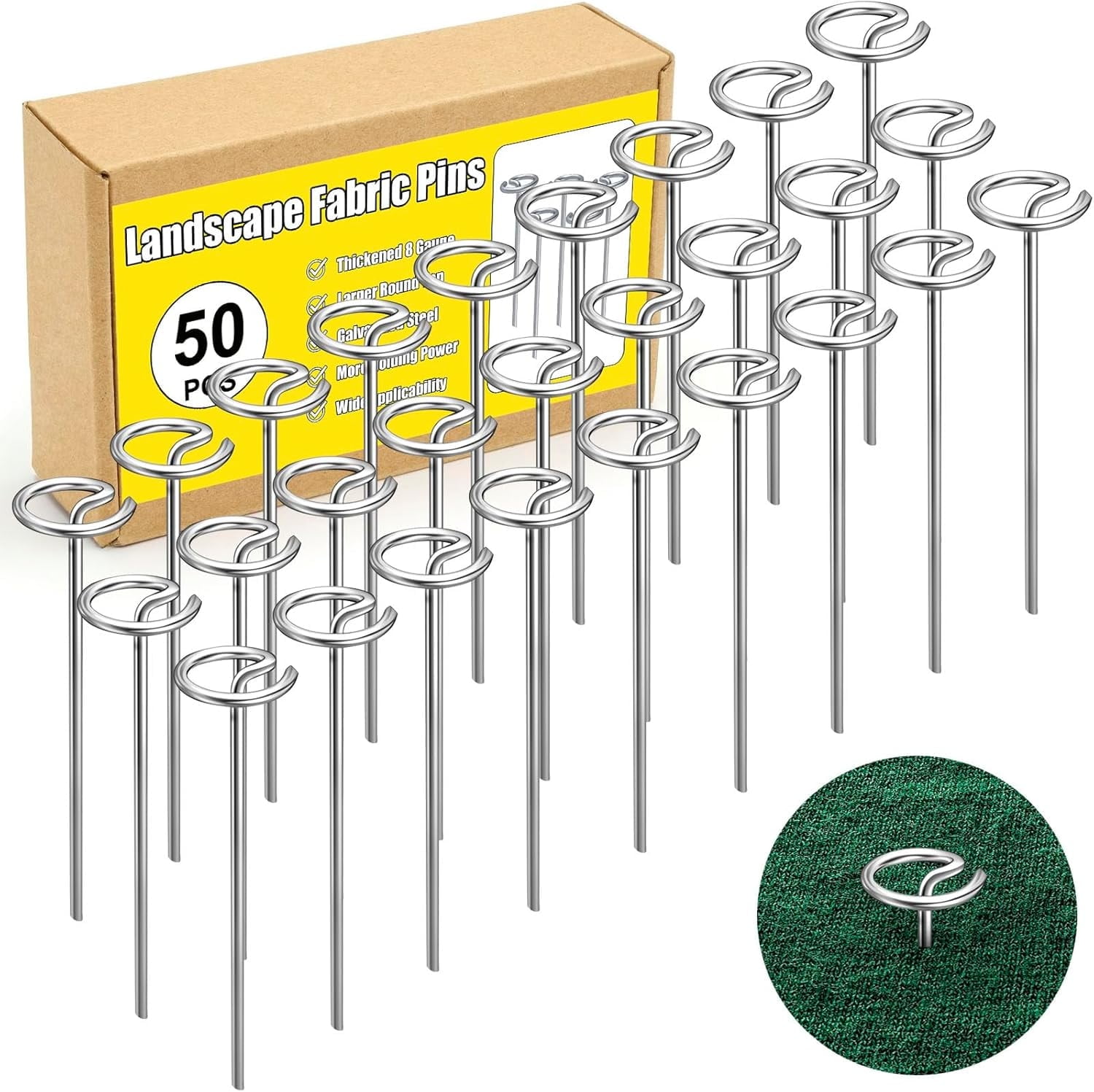 50 Pcs Landscape Pins, Thickened 8 Gauge Circle Top Landscape Fabric ...