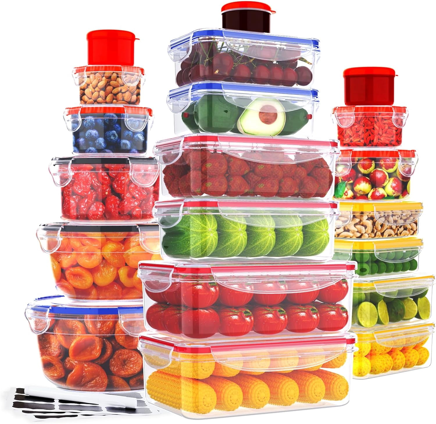 50 Pcs Large Food Storage Containers with Lids Airtight-85 OZ to Small ...