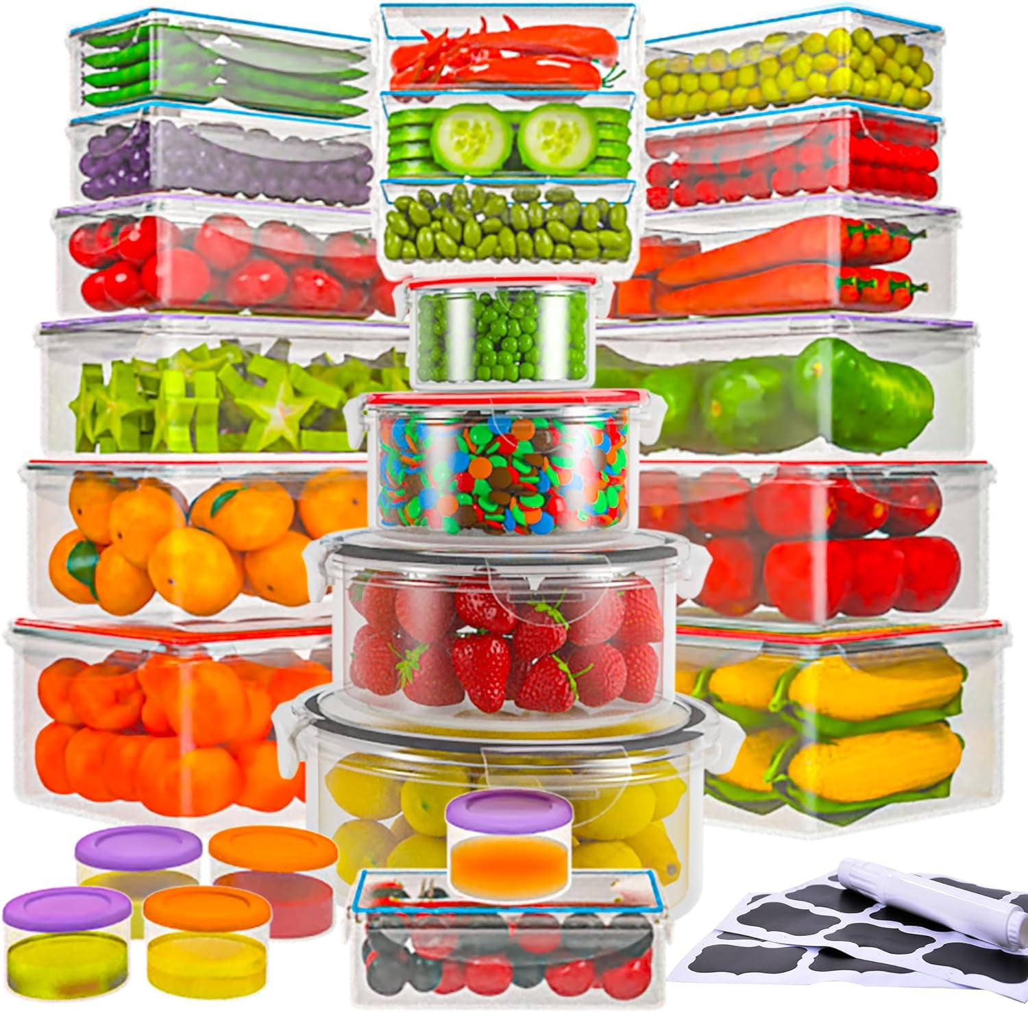 50 Pcs Large Food Storage Containers with Lids Airtight-85 OZ to Small ...