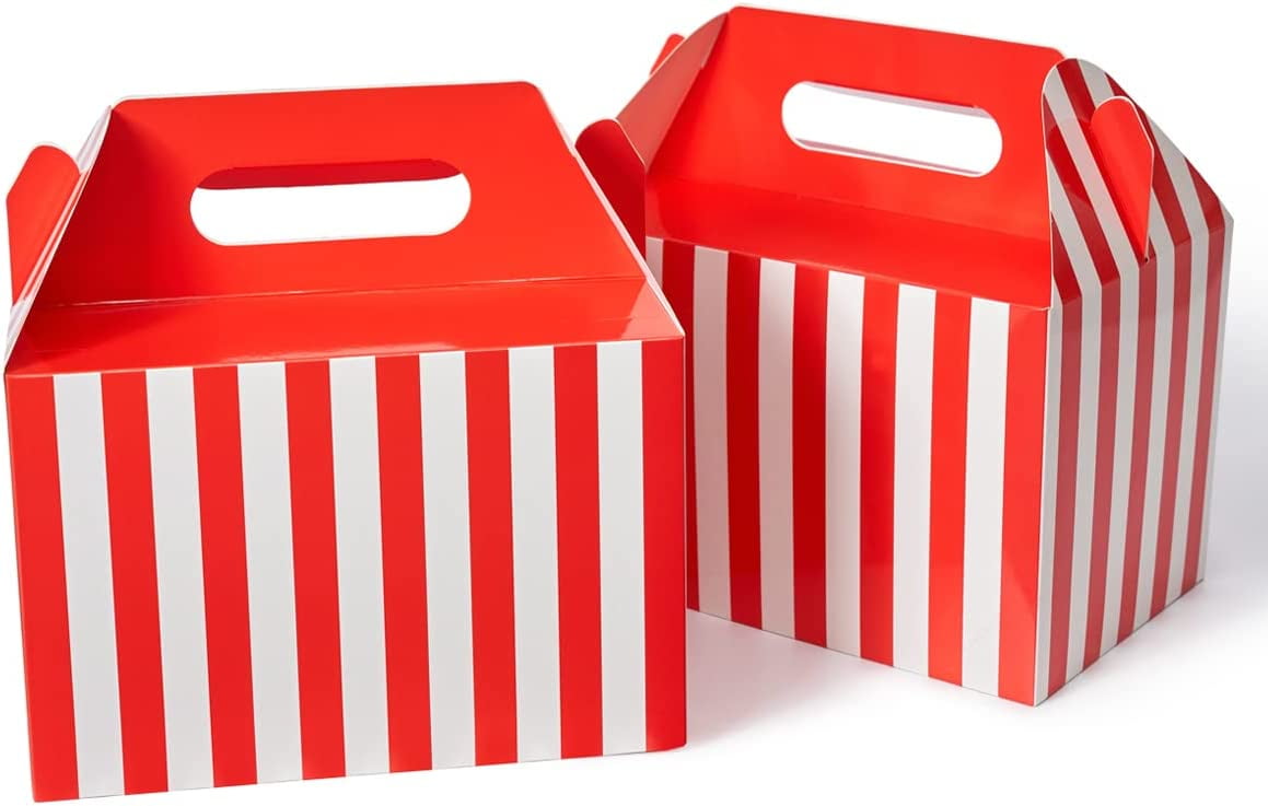 50 Pcs Large Party Gift Boxes with Handles Red and White Stripes, 9x6x6 ...