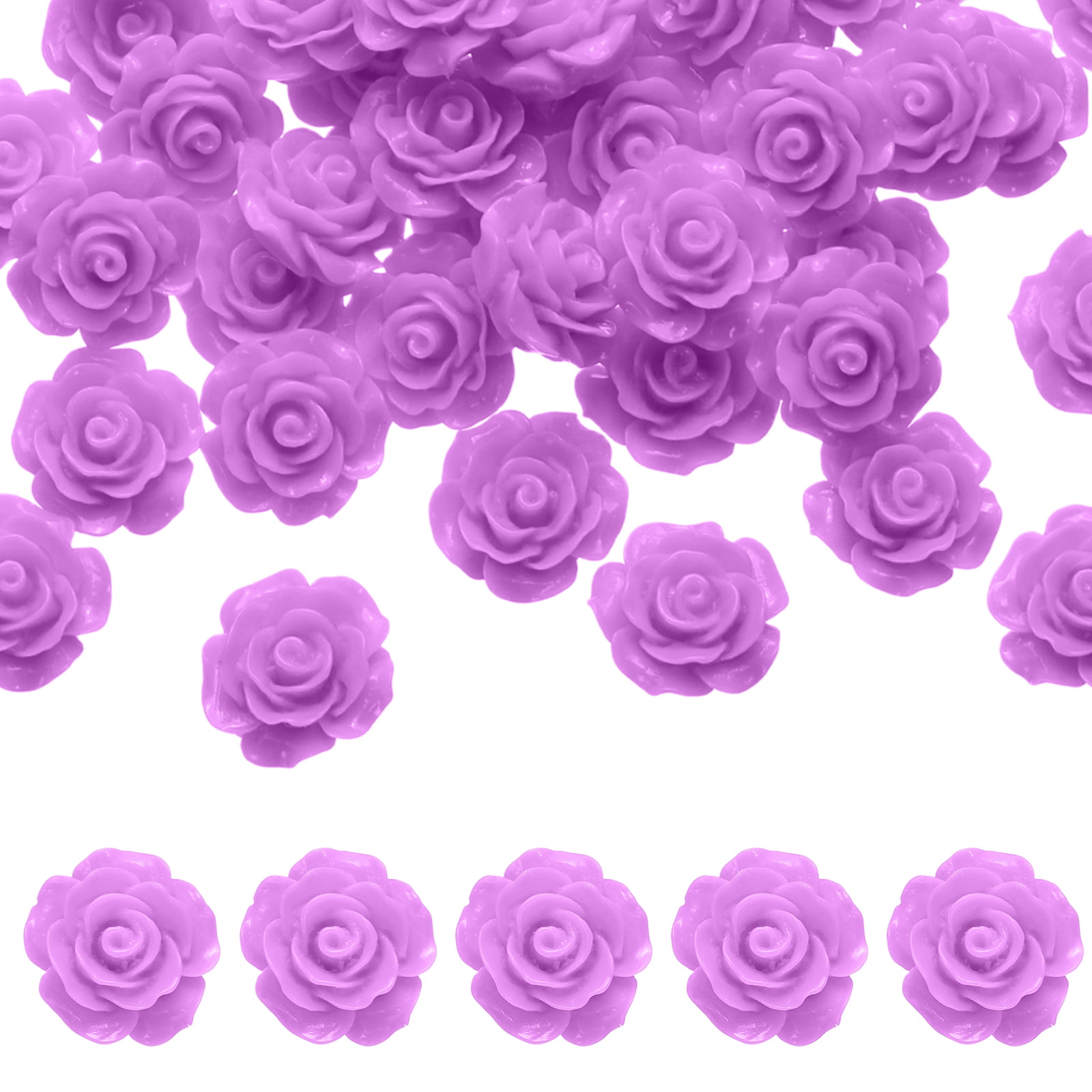 50 Pcs Light Purple Resin Rose Flower Beads, 20mm Flatback Flower Charm ...