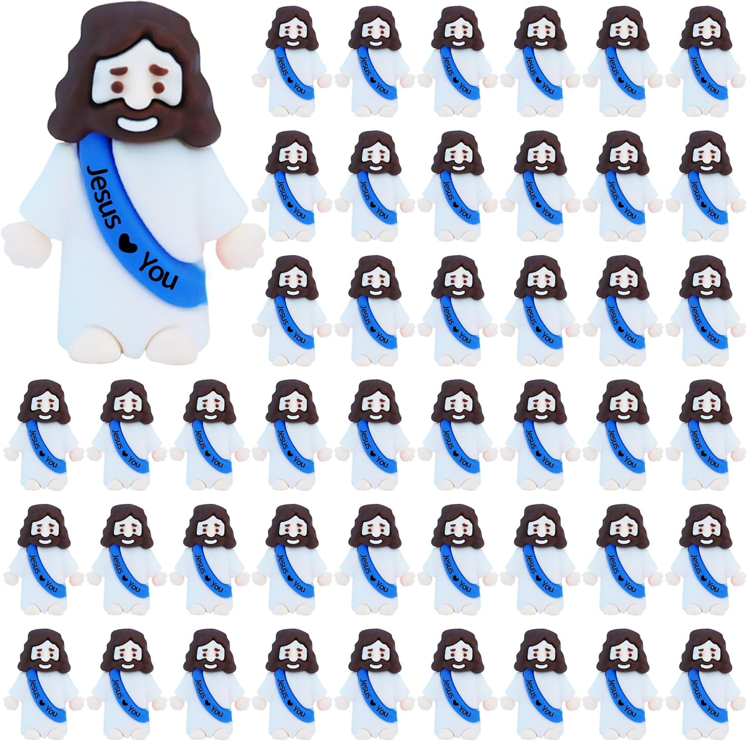 50 Pcs Little Jesus Figures – Blue Mini Rubber Jesus Toys Jesus Love ...