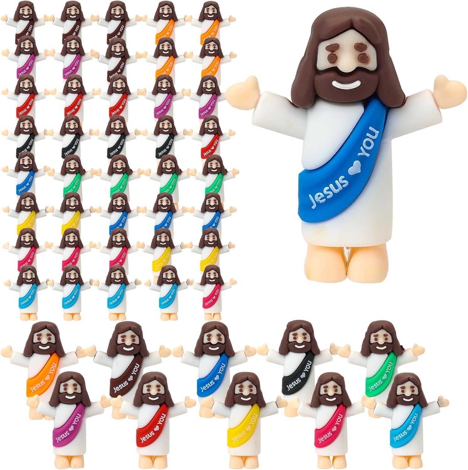 50 Pcs Little Jesus Figurines Bulk, Multi-Colors Small Jesus Toys ...