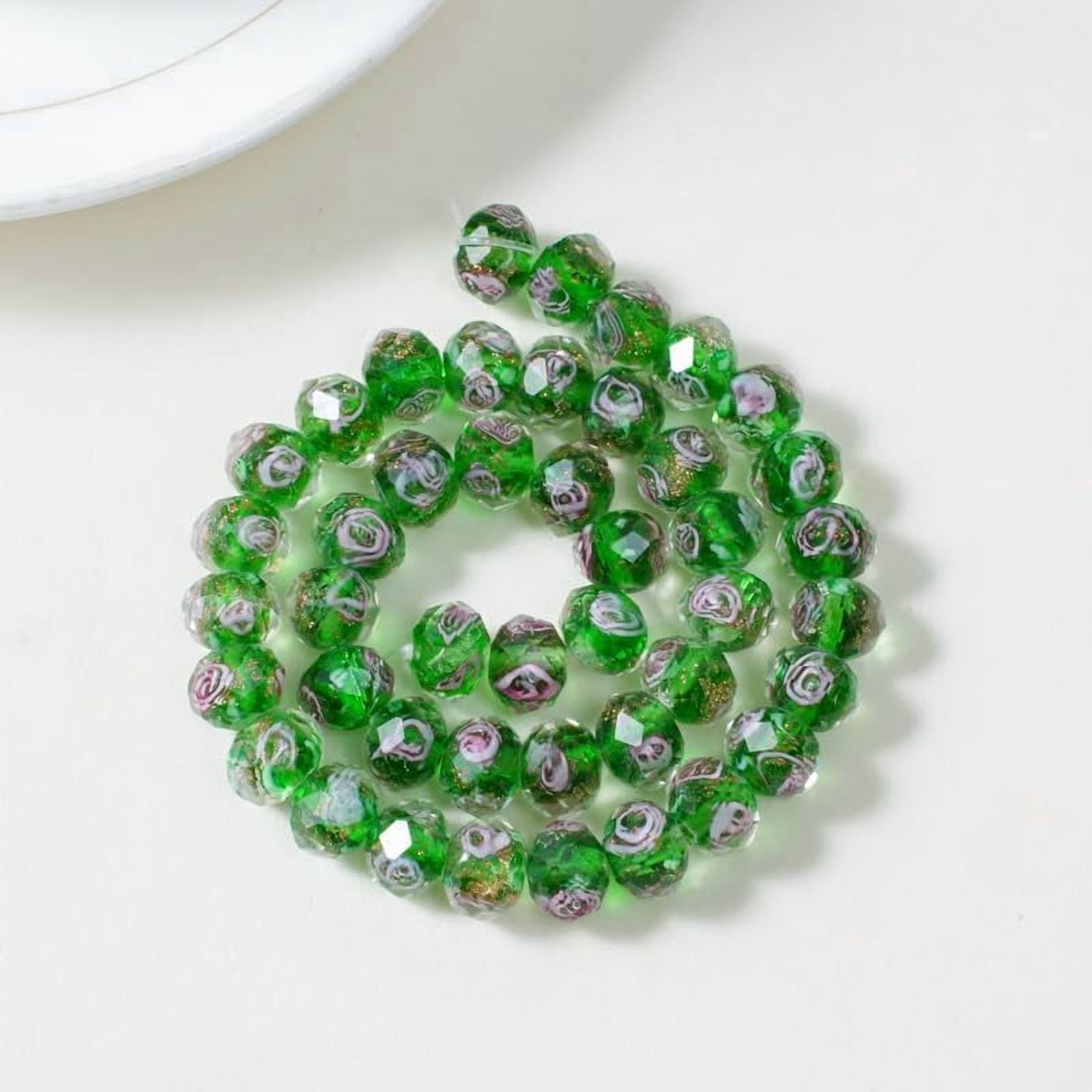 50 Pcs Liuli Wheel Beads, 8-12mm Faceted Gold Sand Rose Pattern Glass ...