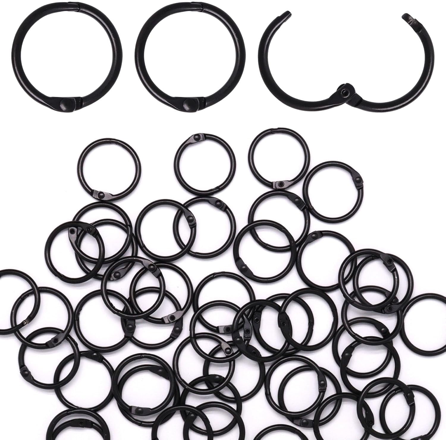 50 Pcs Loose Leaf Binder Rings 1 inch, Black Book Rings for Paper ...