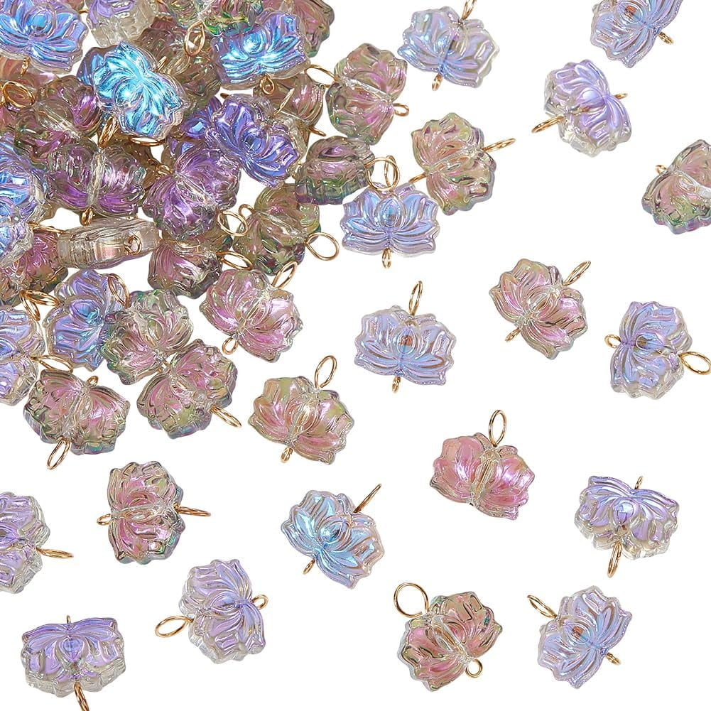 50 Pcs Lotus Glass Connector Charms Flower Rhinestone Link Charms with ...