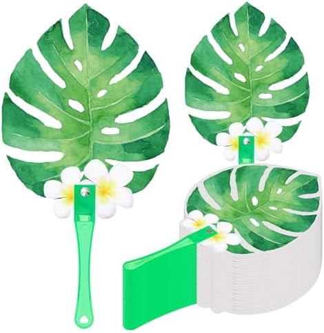 50 Pcs Luau Hawaiian Hand Fans Tropical Palm Leaves Plastic Handle ...