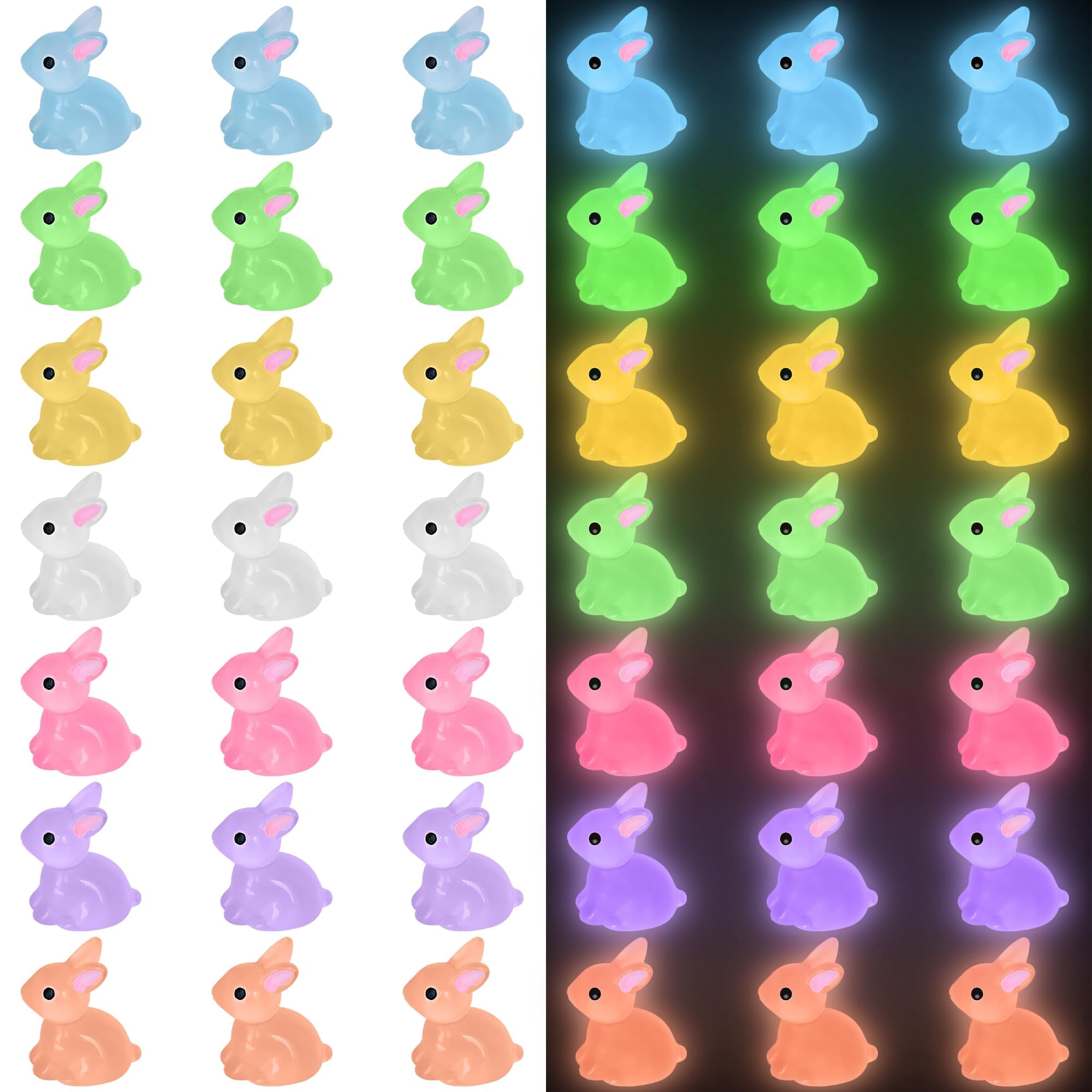 50 Pcs Luminous Mini Resin Bunny Tiny Plastic Rabbits Glow in The Dark ...