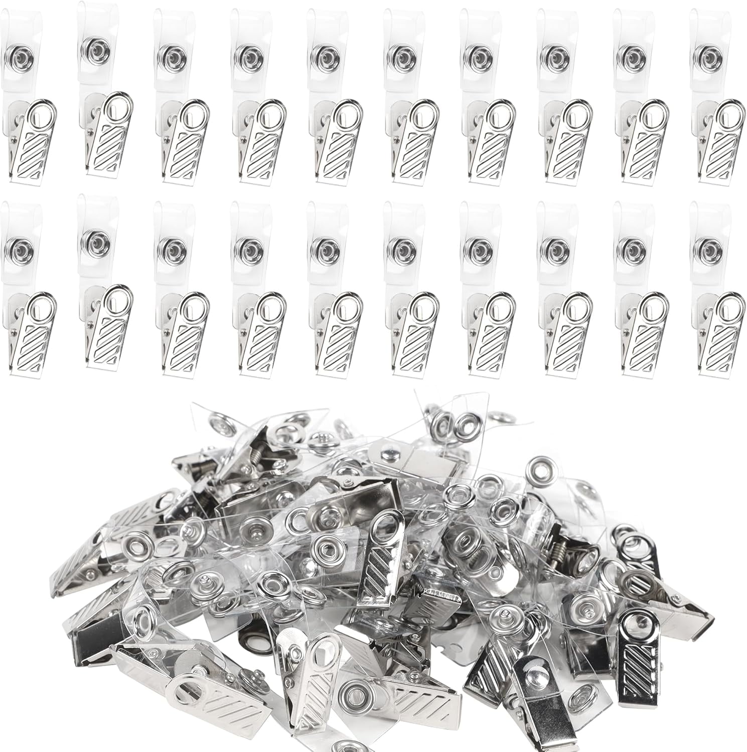 50 Pcs Metal Badge Clips with Clear PVC Straps, ID Holder Clip for ...