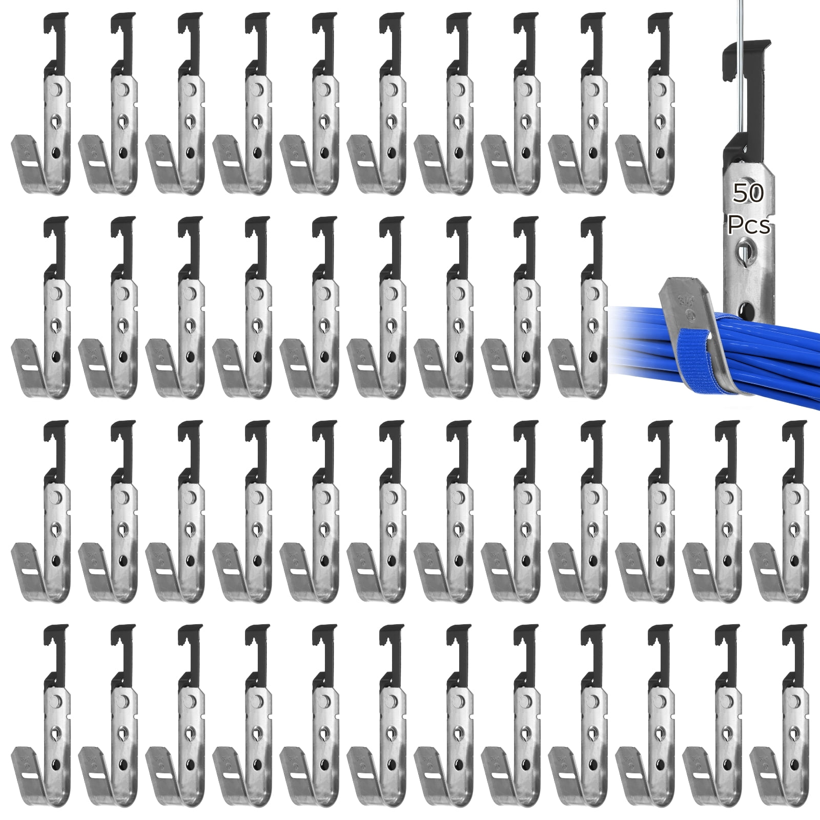 50 Pcs Metal J Hooks, 3/4-inch Cable Hangers with Bat Wing Clips, Metal ...