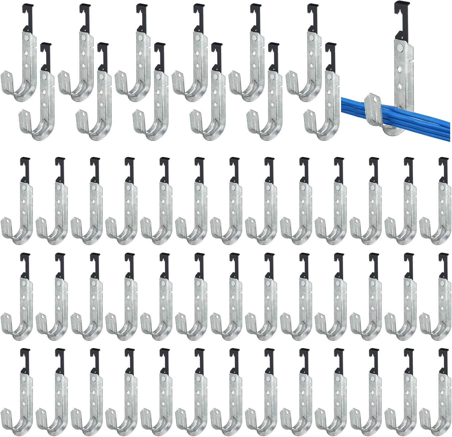 50 Pcs Metal J Hooks Cable Support 1-5/16 Inch J Hook Hangers with Bat ...