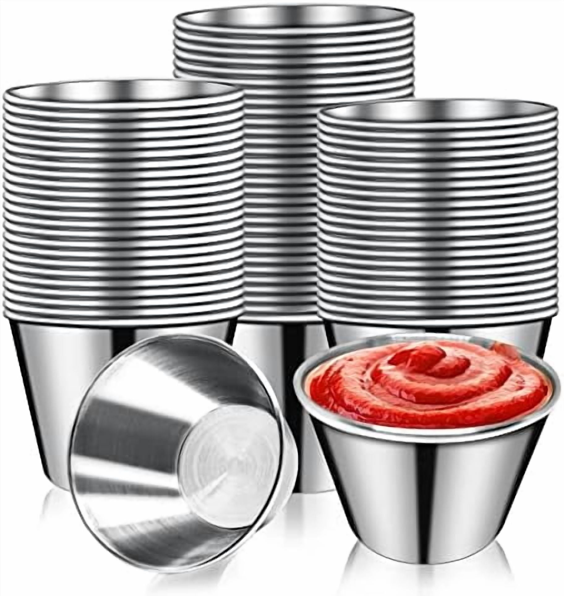 50 Pcs Metal Sauce Cups 2.5oz Ramekins, Stainless Steel Dipping Sauce ...