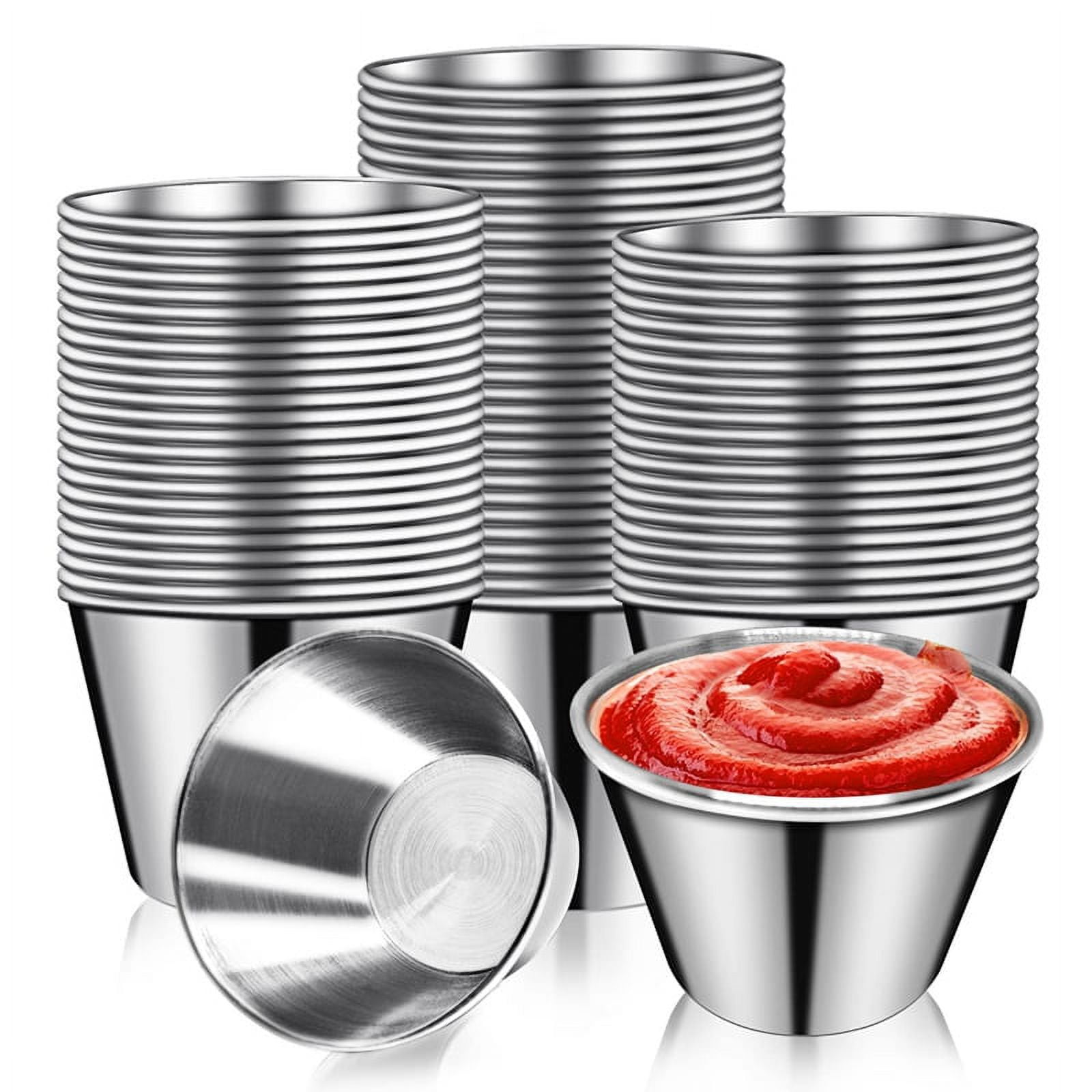 50 Pcs Metal Sauce Cups 2.5oz Ramekins, Stainless Steel Dipping Sauce ...