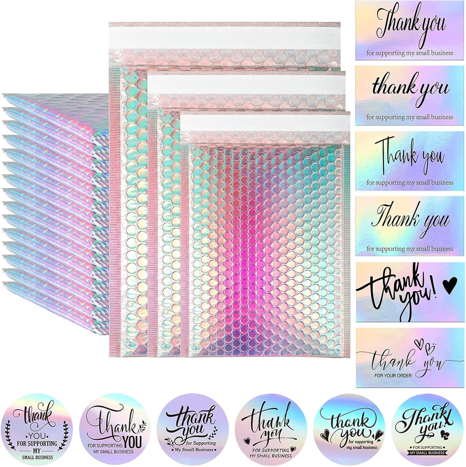50 Pcs Metallic Bubble Mailers,With Thank You Cards and Stickers ...