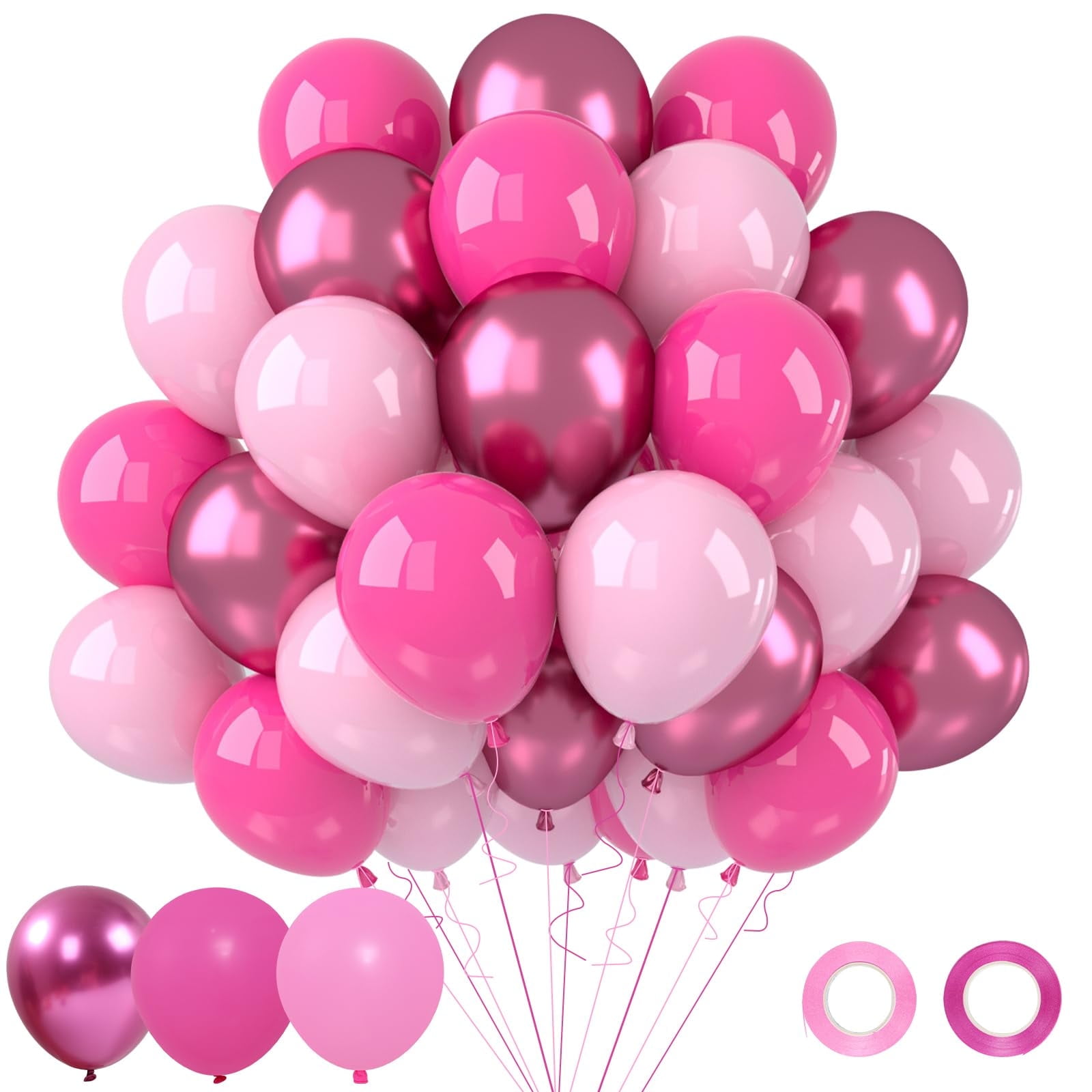 50Pcs 12Inch Hot Pink Chrome Pink Balloons and Dark Pink Balloons, Pink ...