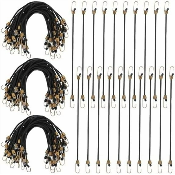 50 Pcs Mini Bungee Cords with Hooks - 10 Inch(Extending to 14.8 Inches) Small Bungee Cord ...