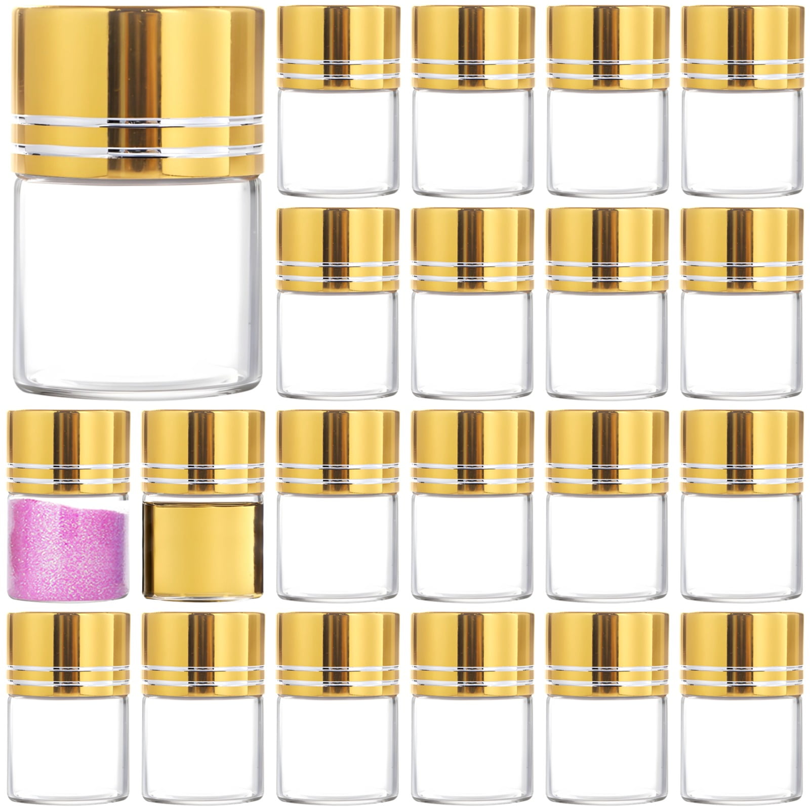 50 Pcs Mini Glass Bottles, Clear Decorative Vials with Gold Aluminum ...