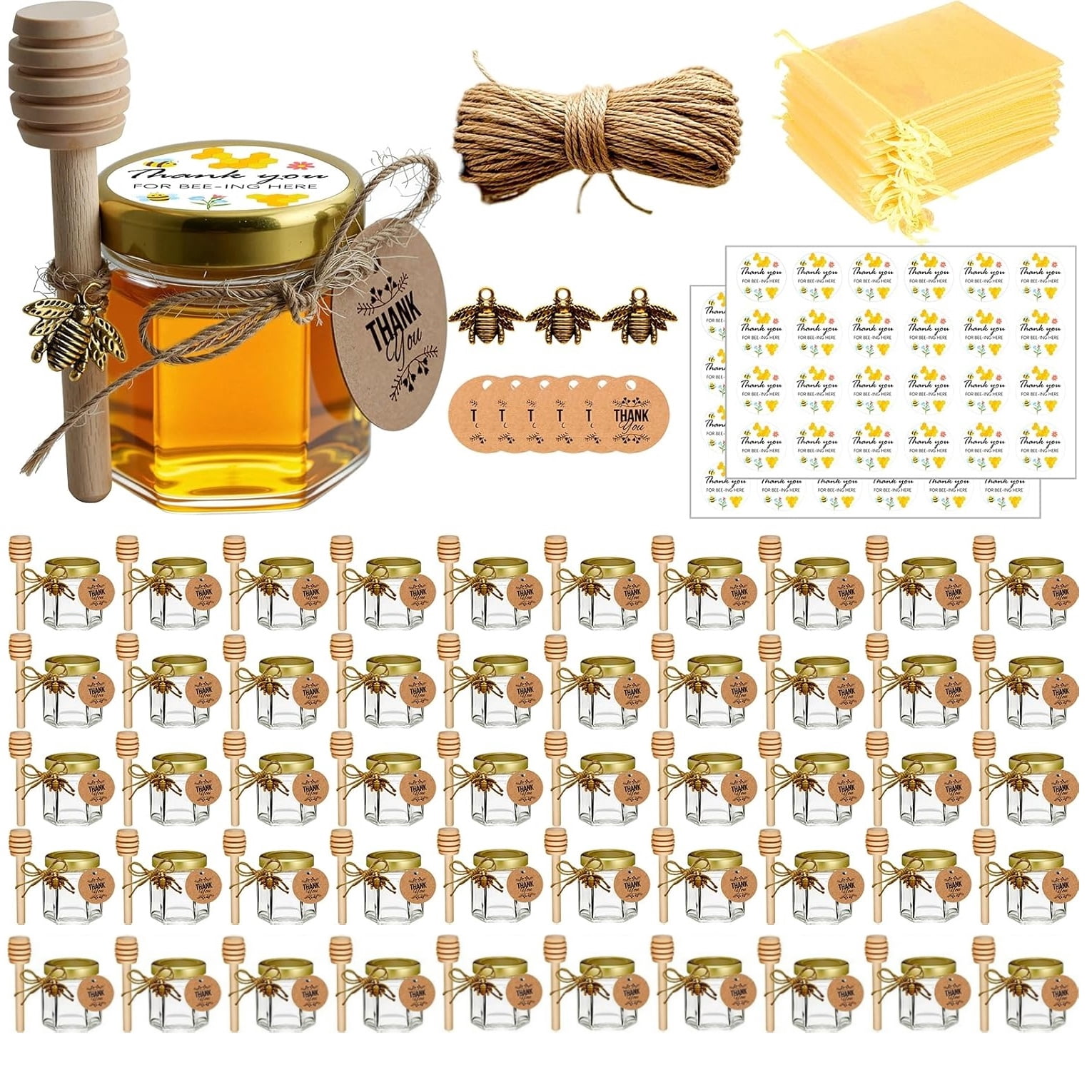 50 Pcs Mini Glass Honey Jars 1.5Oz Hexagon Small Honey Jars In Bulk ...