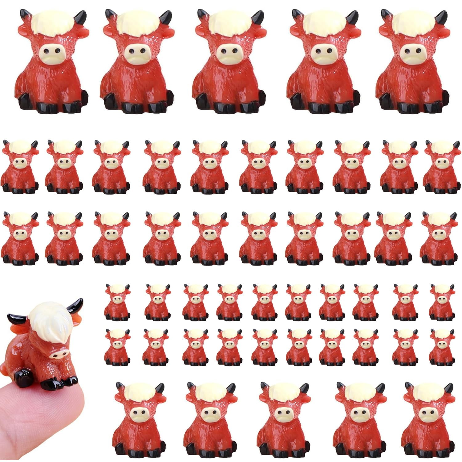 50 Pcs Mini Highland Cow Figurines Statues,Resin Highland Cow Sculpture ...