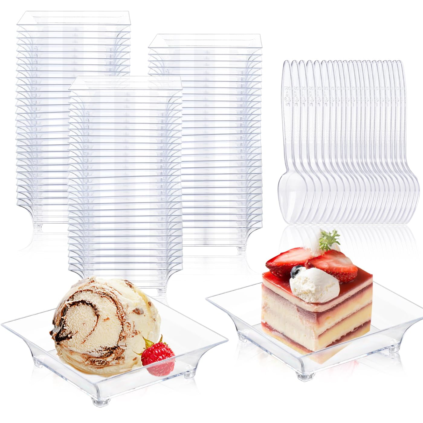 50 Pcs Mini Plastic Plates for Appetizers Trianu 1 oz Small Dessert ...