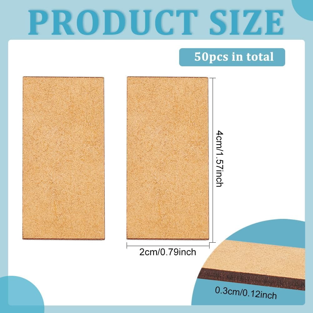 50 Pcs Mini Rectangle Wooden Bases 1.5x0.8inch MDF Bases for DIY ...