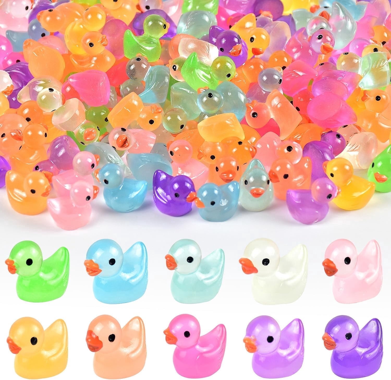 50Pcs Luminous Mini Resin Ducks Glow in The Dark Tiny Duck Figurines ...