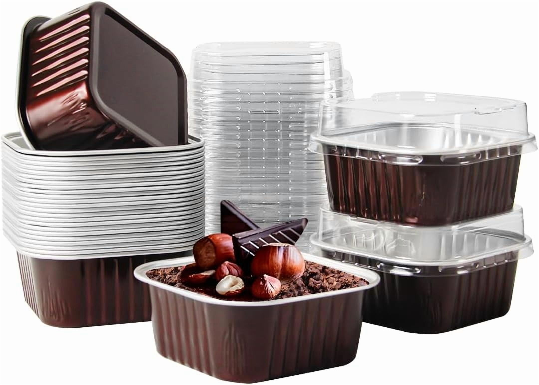 50 Pcs Mini Square Baking Cups with Lids,5oz Aluminum Foil Mini Cake ...