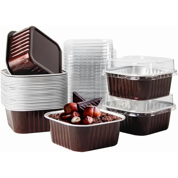 50 Pcs Mini Square Baking Cups with Lids,5oz Aluminum Foil Mini Cake ...