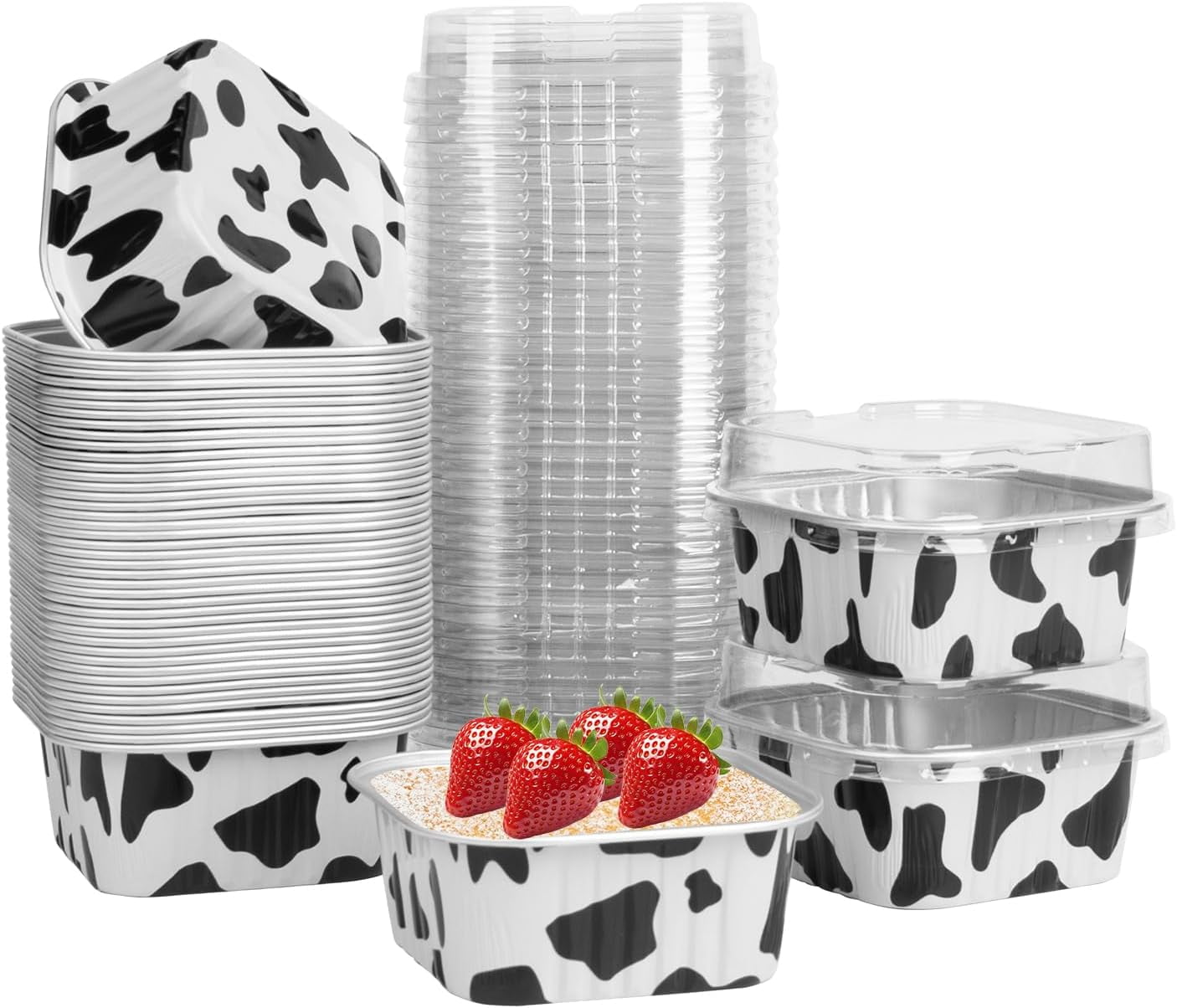 50 Pcs Mini Square Baking Cups with Lids,5oz Aluminum Foil Mini Cake ...