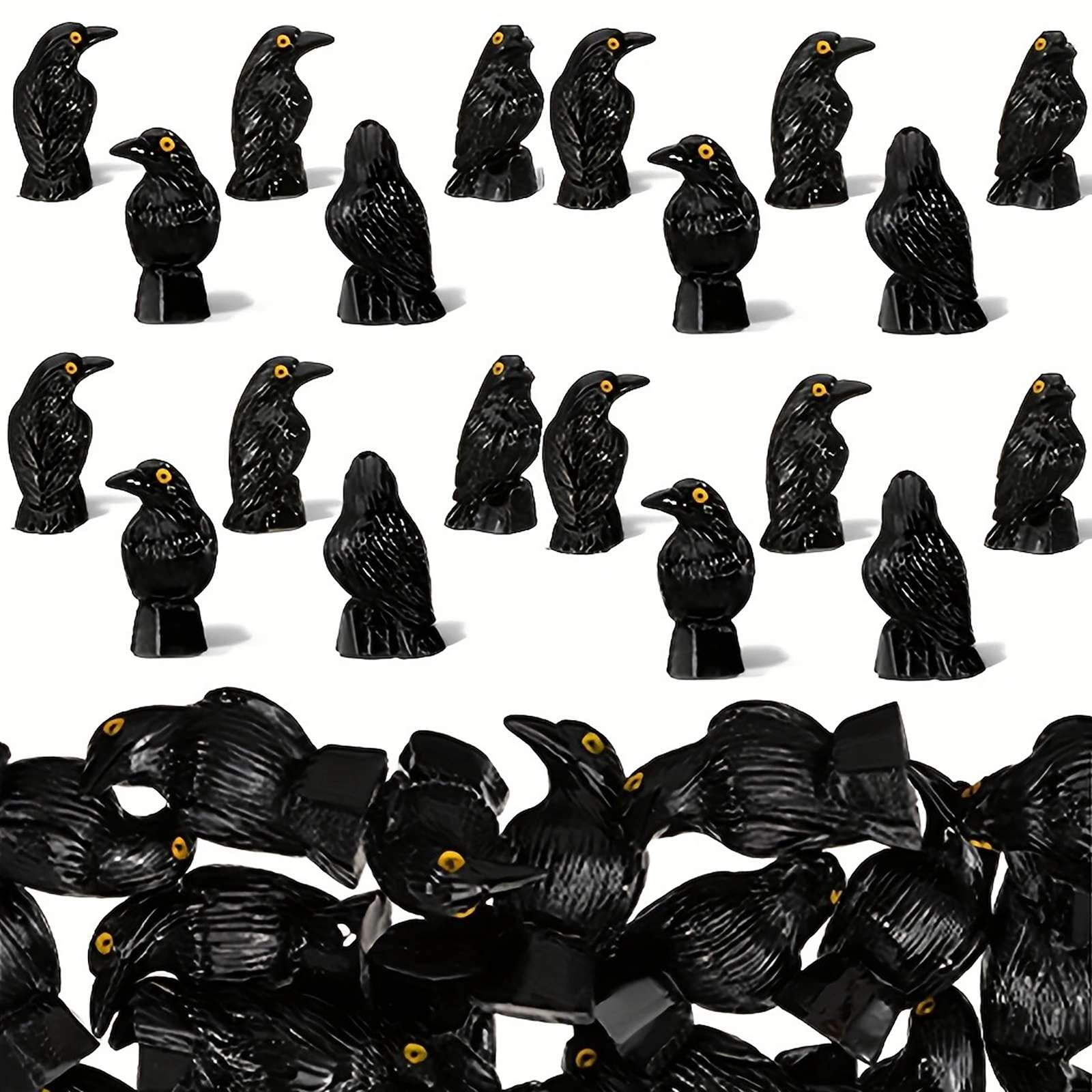 50 Pcs Miniature Crows Figurines Mini Resin Crows Figures Black Raven ...