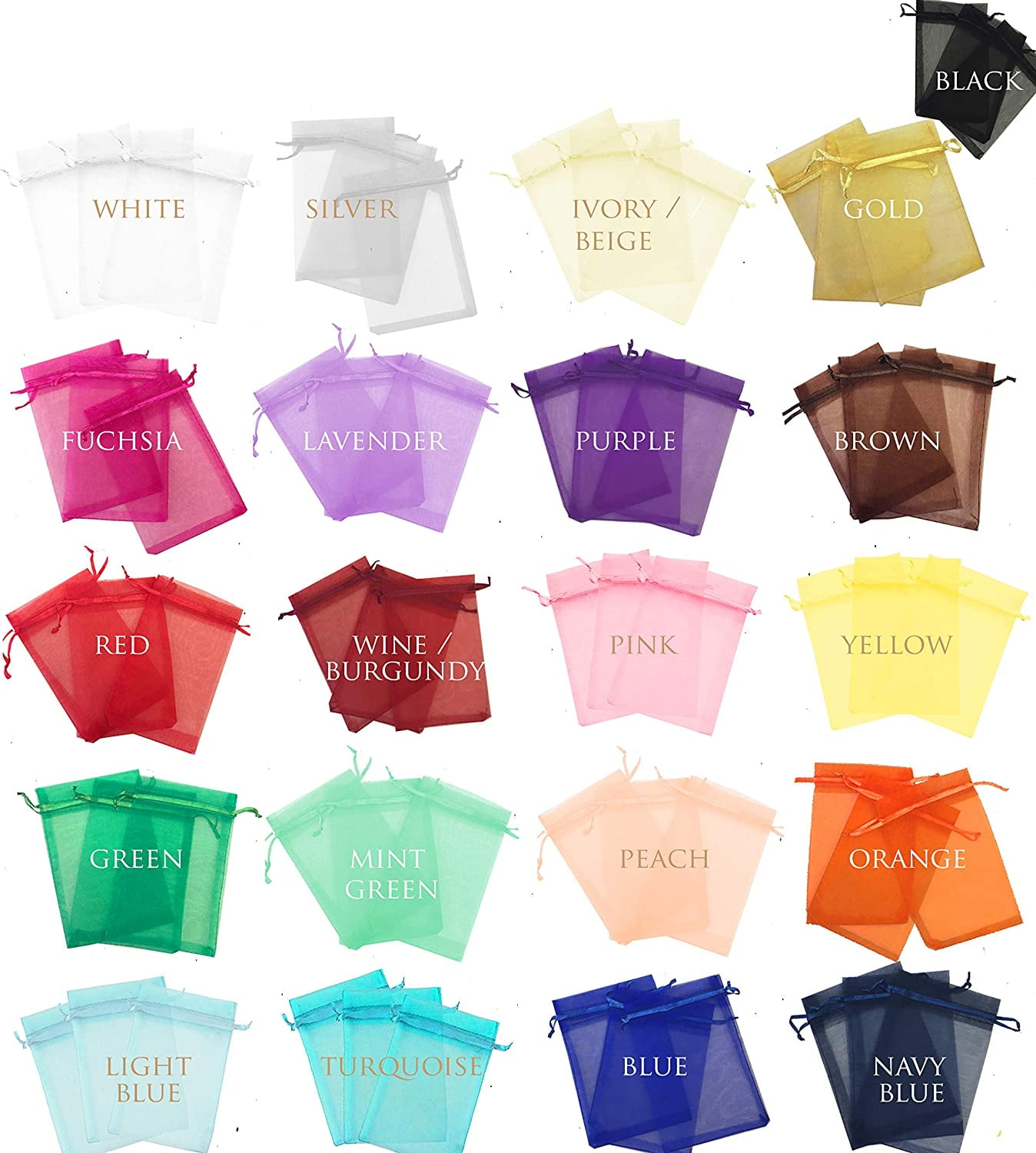 50 Pcs Mixed Colors 5x7 Sheer Drawstring Organza Bags for Jewelry ...