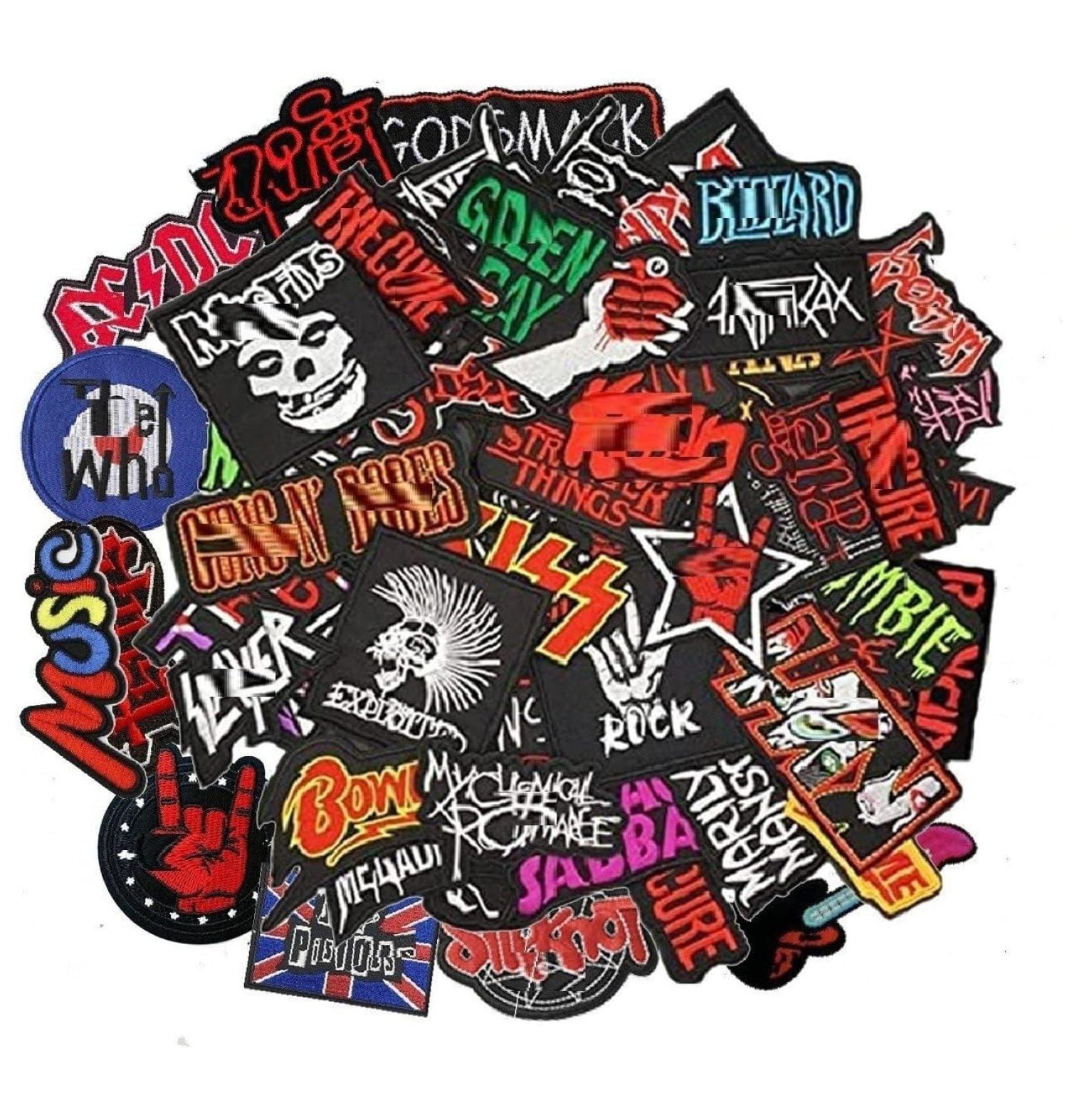 50 Pcs Mixed Lot Rock Band Patches Iron On Stripes for Clothing ...