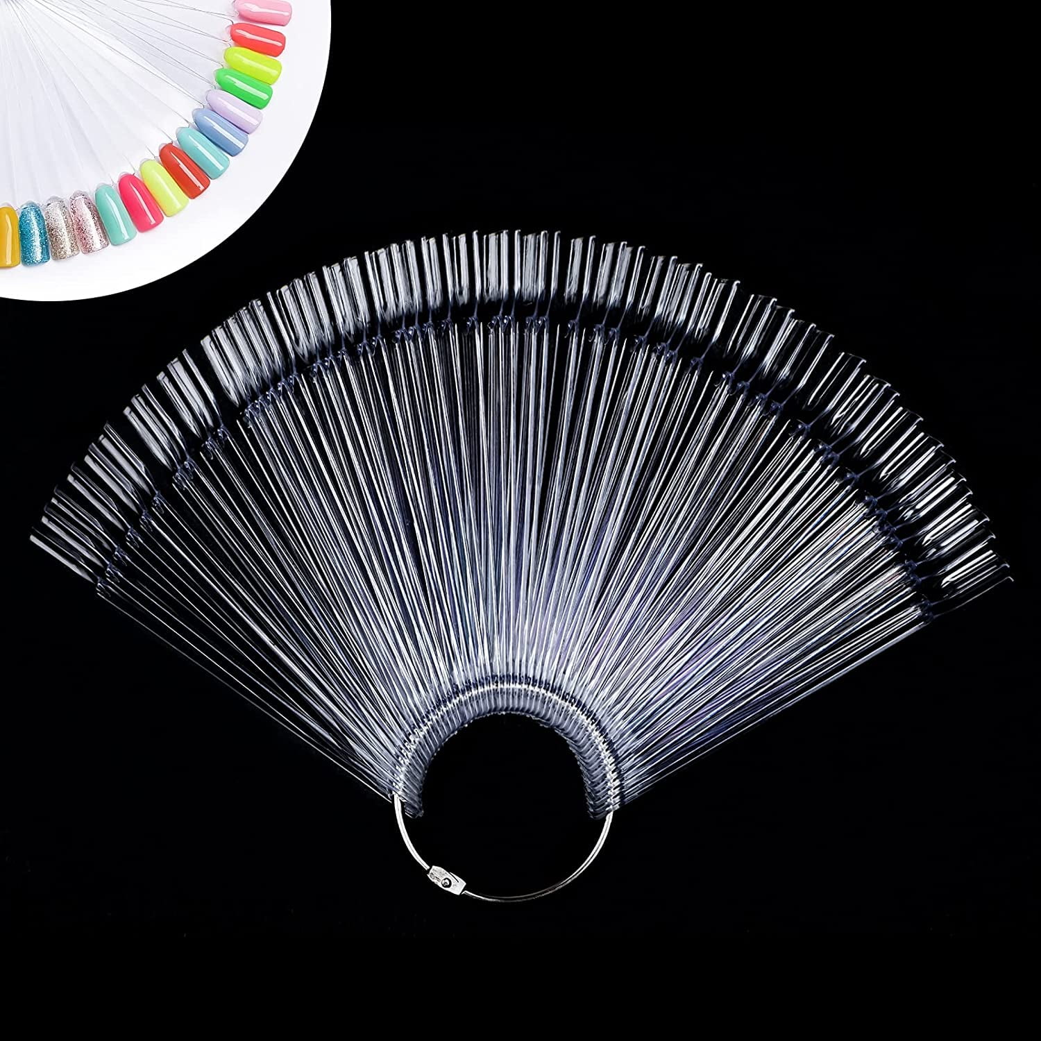 50 Pcs Nail Color Swatch Sticks with Ring, Clear Fan Shape Nail Art ...