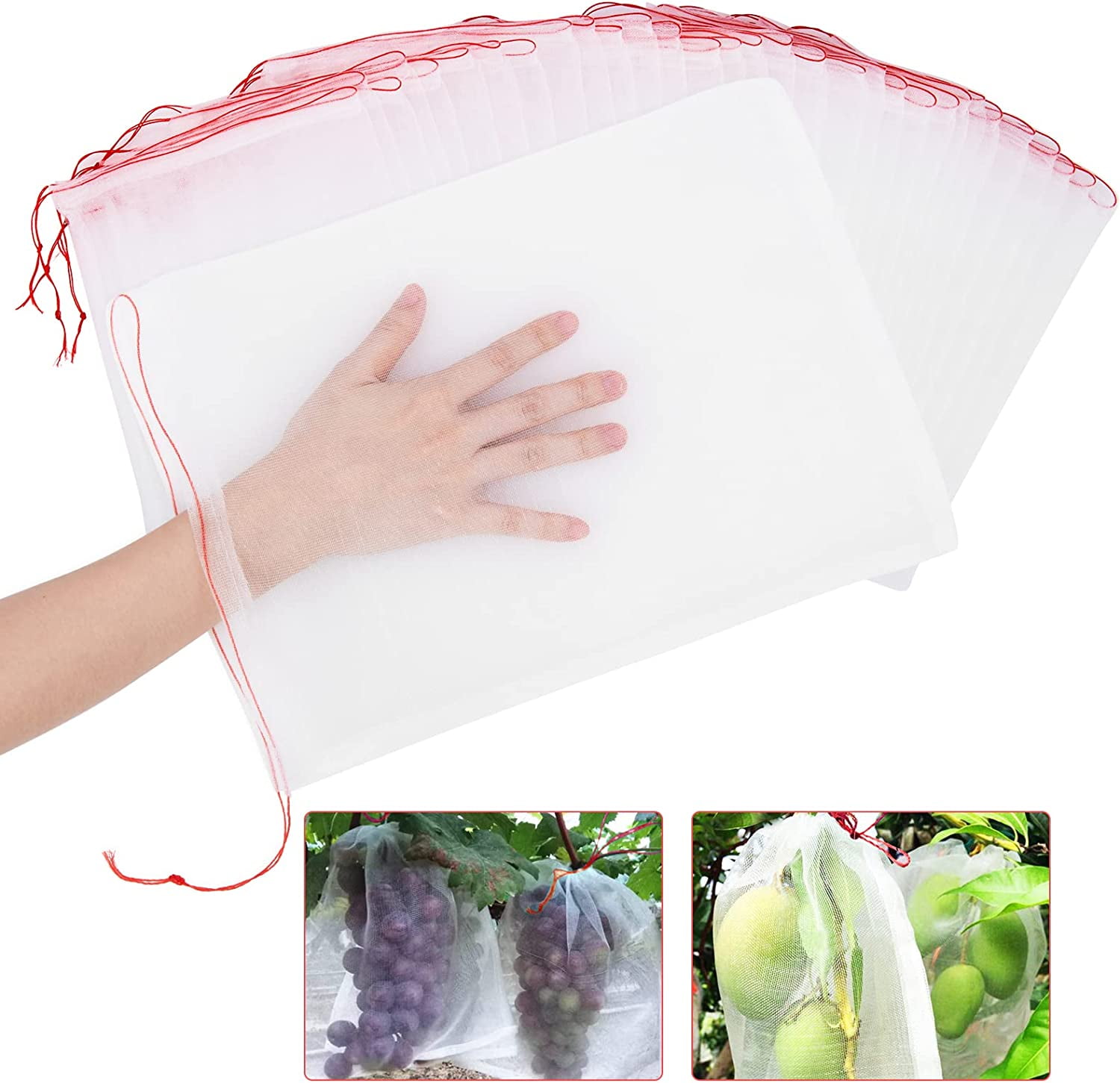 50 Pcs Net Bags Grapes Protection Bags with Drawstring Nylon Mesh ...