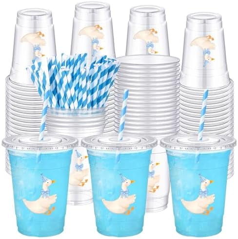 50 Pcs One Silly Goose Birthday Party Disposable Plastic Cups with Lids ...