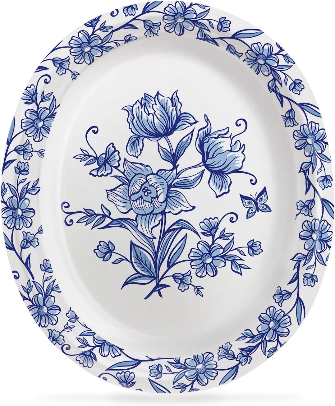 50 Pcs Oval Paper Plates 12 Inch,Floral Paper Plates Heavy Duty,Blue ...