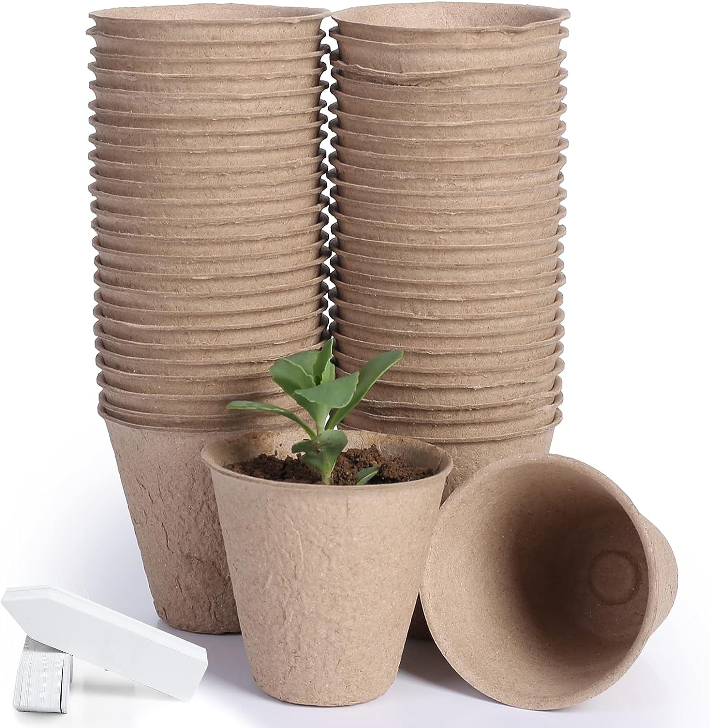 50 Pcs 3.15 Inch Biodegradable Peat Pots Kit with Pen & Plant Labels ...