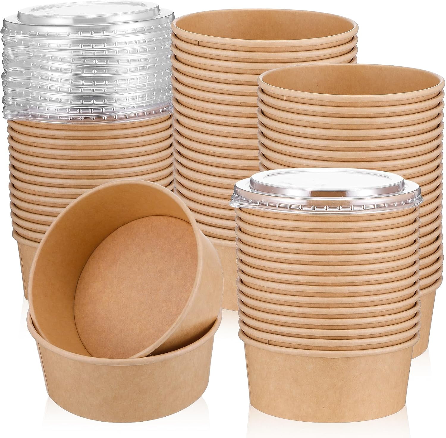 50 Pcs Paper Bowls with Lid, 25 Oz Disposable Paper Bowl Salad Serving ...