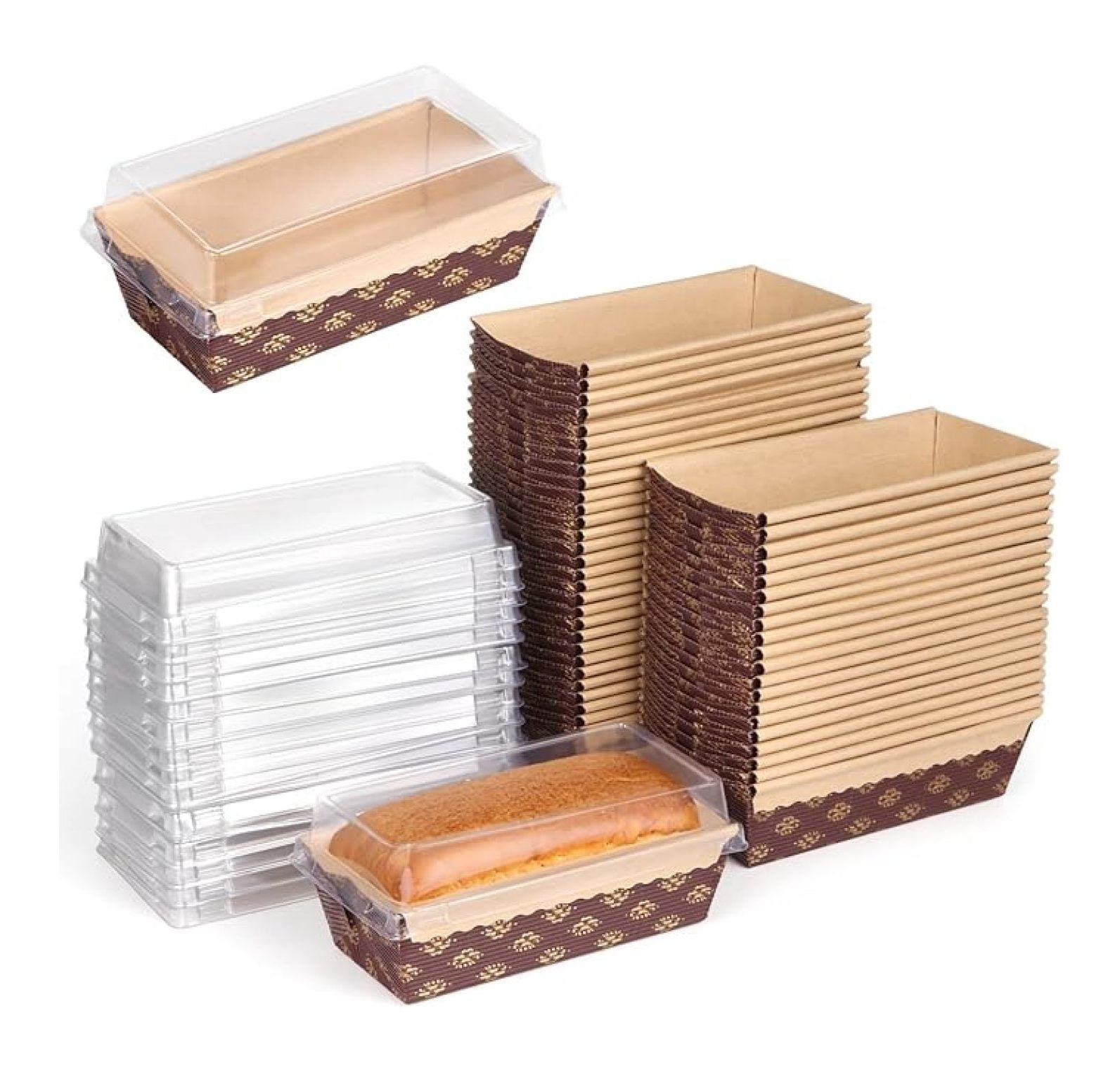 50 Pcs Paper Loaf Pans, Disposable Paper Baking Pans with Plastic Lids ...