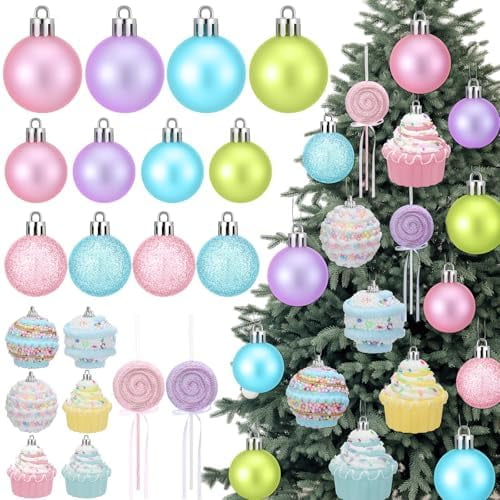50 Pcs Pastel Candy Christmas Tree Decorations Christmas Balls ...