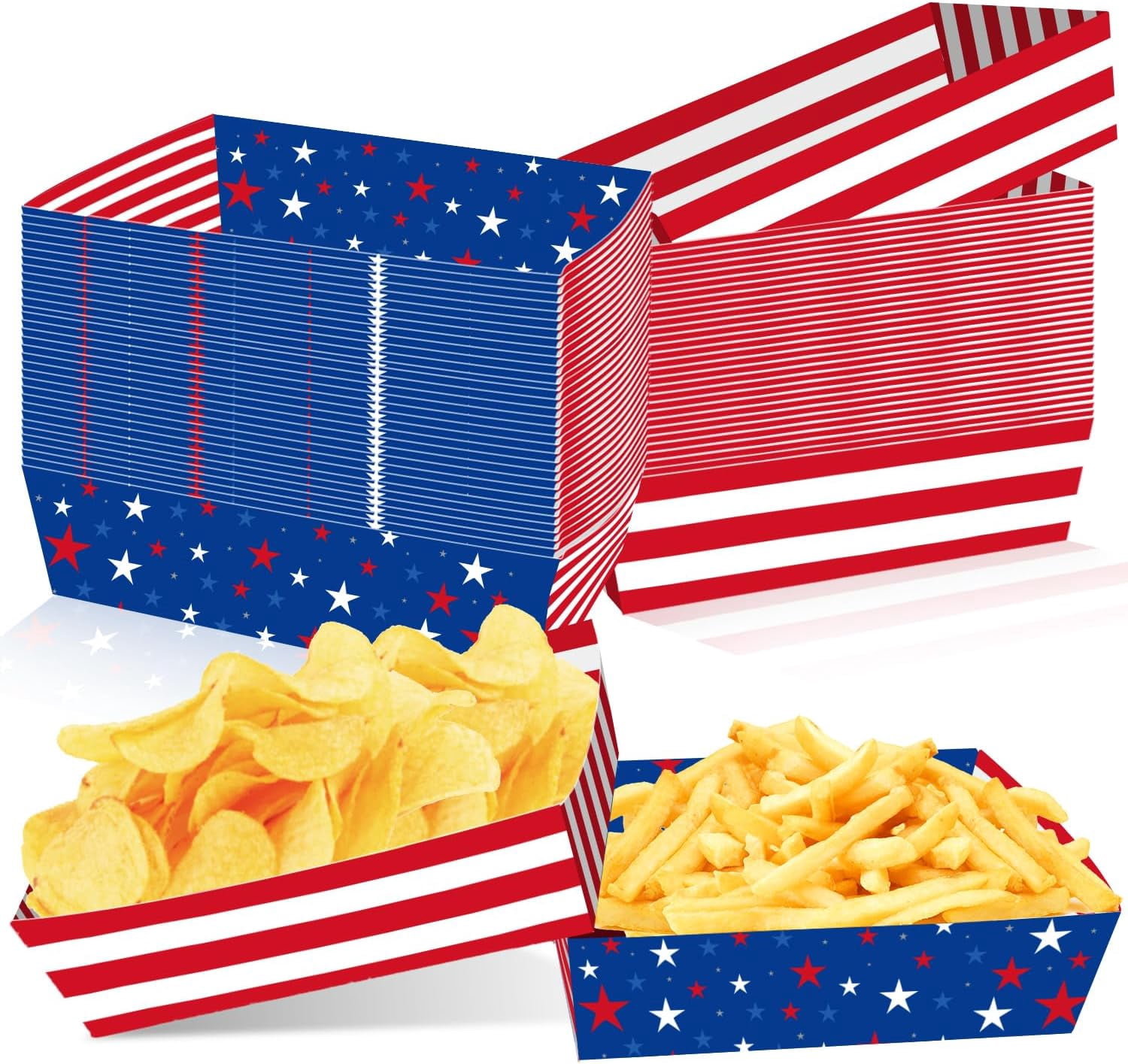 50 Pcs Patriotic Party Snack Trays, Disposable American Flag Paper ...