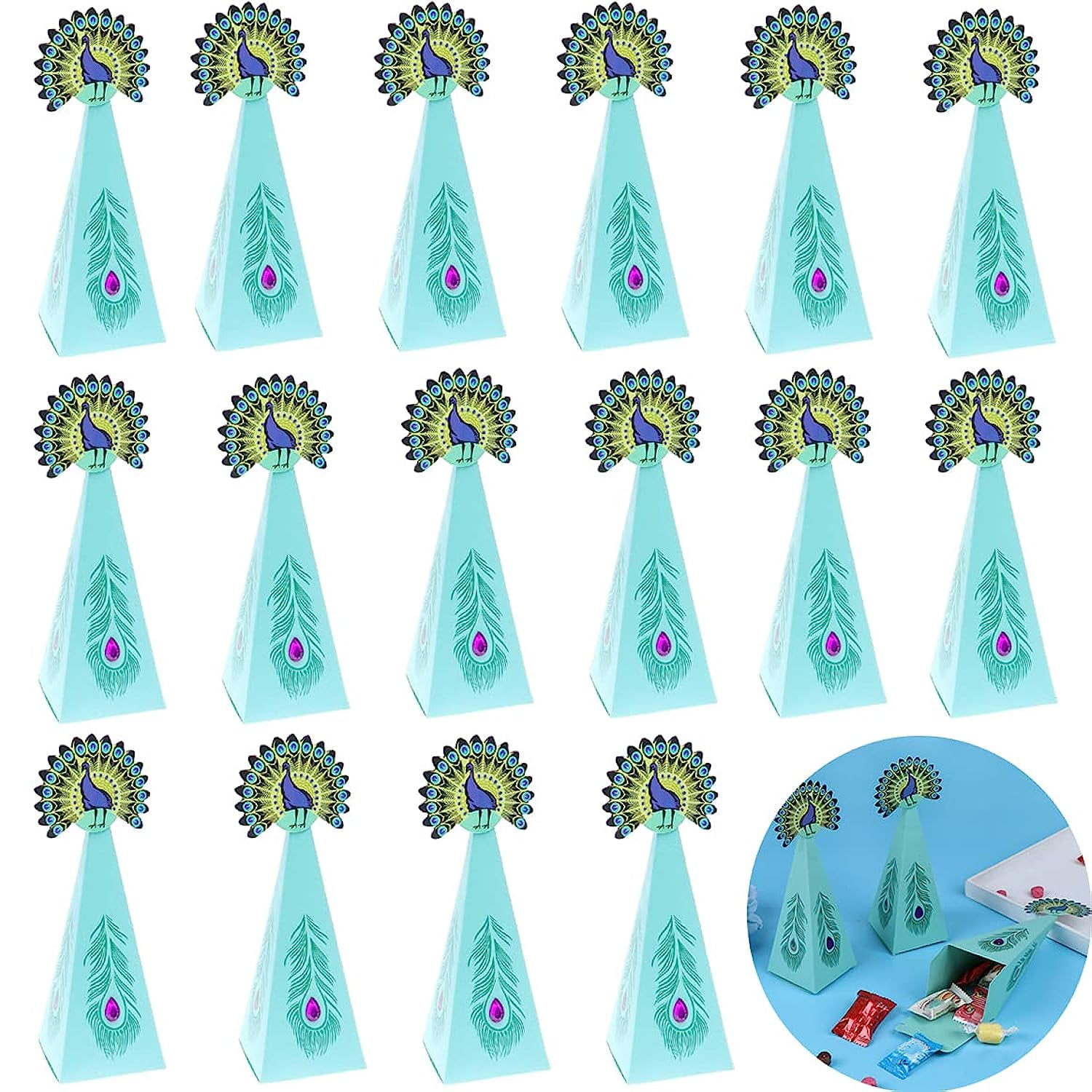 50 Pcs Peacock Party Favor Bags Party Boxes Gift Boxes Candy Boxes ...