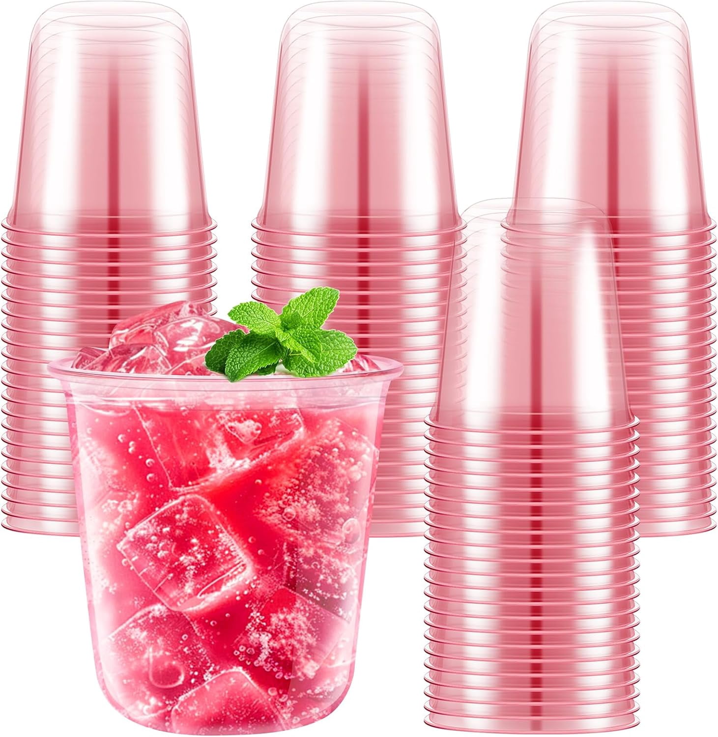 50 Pcs Pink Clear Plastic Cups 12 oz Bulk Disposable Stemless Wine ...